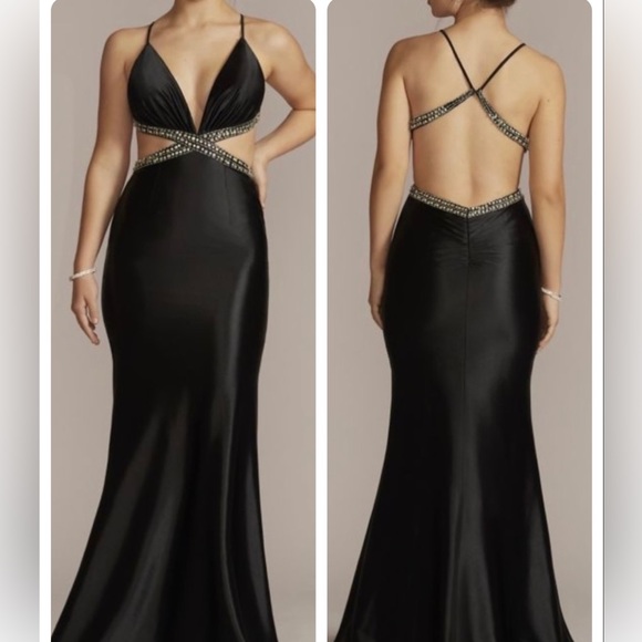 Jules & Cleo | Dresses | Jules Cleo Crystal Beaded Black Cutout Satin ...